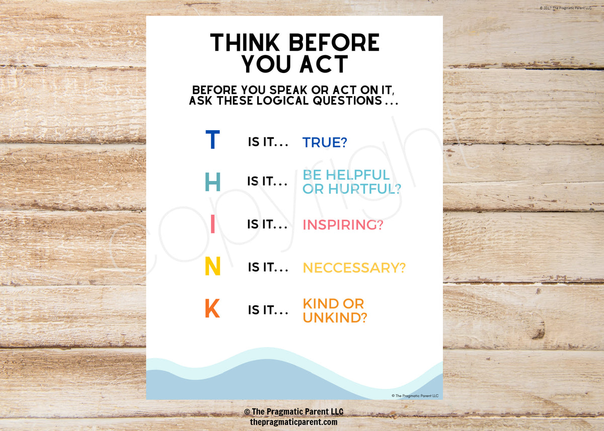 Self-Regulation Think Before You Act Poster – The Pragmatic Parent